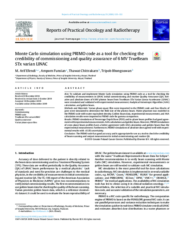 (PDF) Monte Carlo simulation using PRIMO code as a tool for checking the credibility of ...