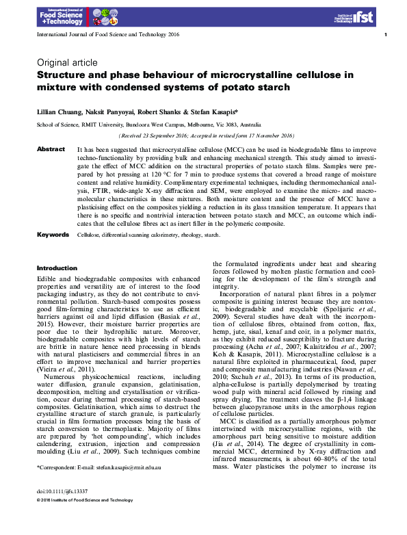 (PDF) Structure and phase behaviour of microcrystalline cellulose in ...