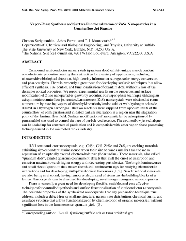 (PDF) Vapor-Phase Synthesis and Surface Functionalization of ZnSe ...