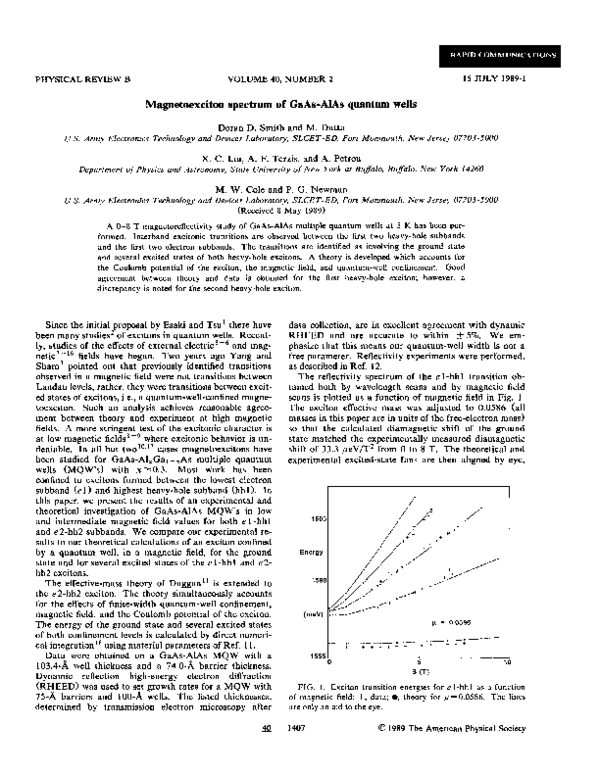 (PDF) Magnetoexciton spectrum of GaAs-AlAs quantum wells