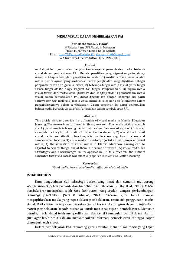 (PDF) MEDIA VISUAL DALAM PEMBELAJARAN PAI