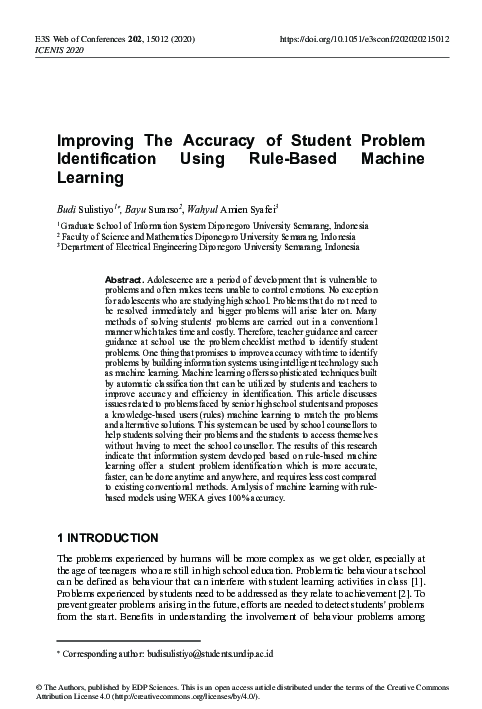(PDF) Improving The Accuracy of Student Problem Identification Using Rule-Based Machine Learning