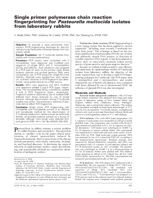 (PDF) Single primer polymerase chain reaction fingerprinting for ...