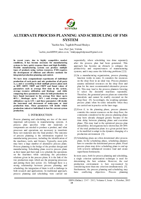 (PDF) Alternate Process Planning and Scheduling of FMS System