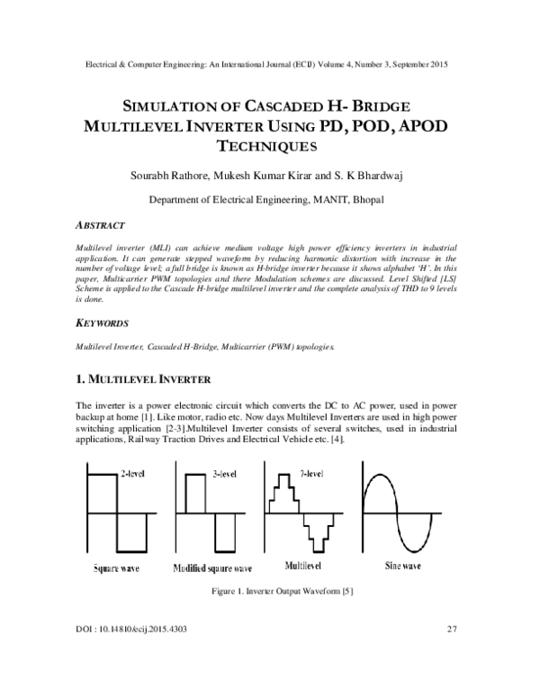(PDF) Simulation of Cascaded H- Bridge Multilevel Inverter Using PD, Pod, Apod Techniques