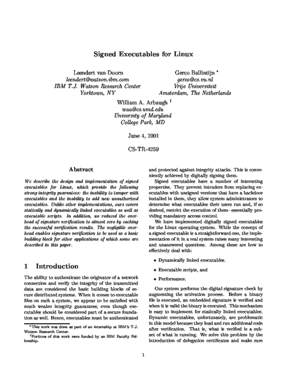 Pdf Design And Implementation Of Signed Executables For Linux 0249