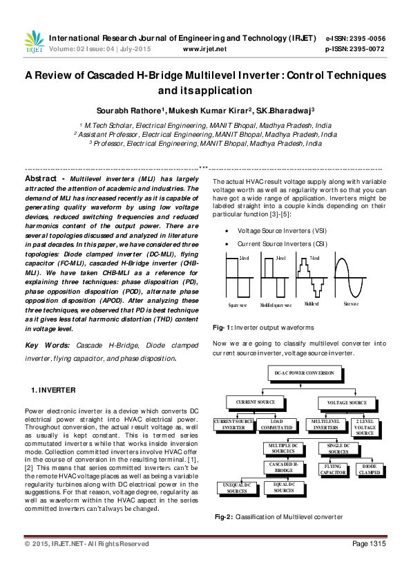 (PDF) A Review of Cascaded H-Bridge Multilevel Inverter: Control Techniques and its application