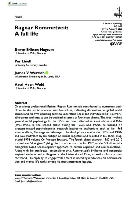 (PDF) Ragnar Rommetveit: A full life