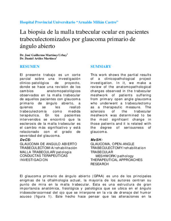 (PDF) La biopsia de la malla trabecular ocular en pacientes ...