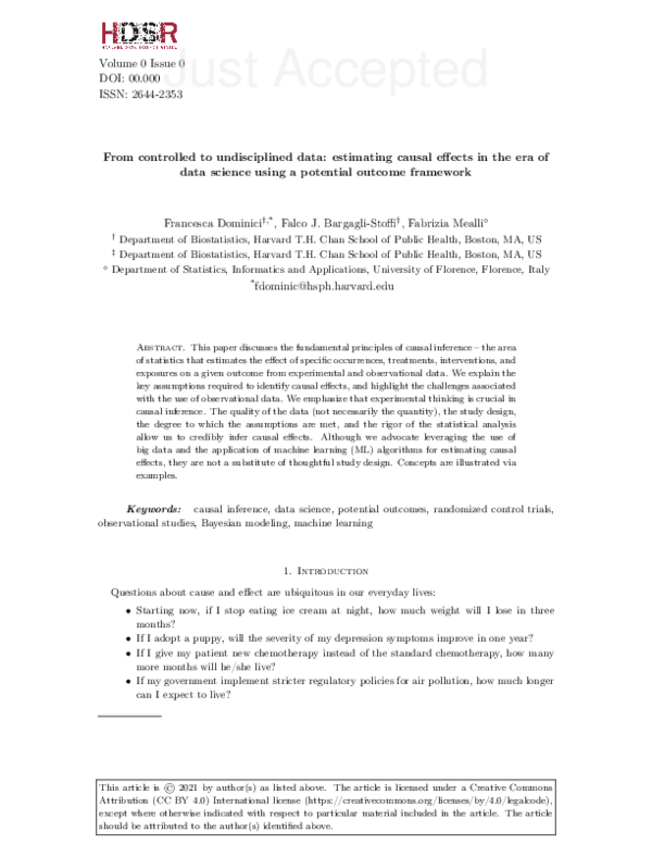 (PDF) From Controlled to Undisciplined Data: Estimating Causal Effects in the Era of Data ...
