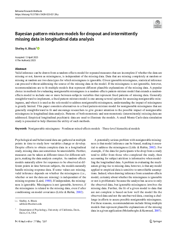 Pdf Bayesian Pattern Mixture Models For Dropout And Intermittently Missing Data In