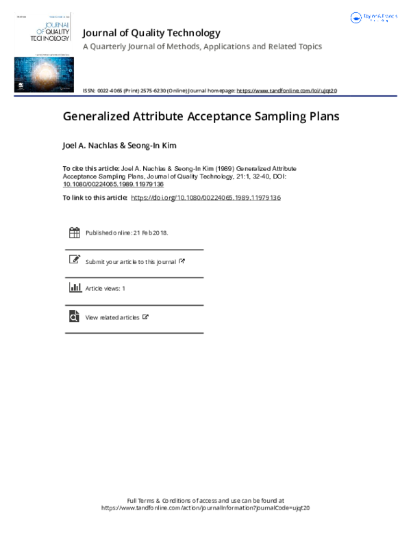(PDF) Generalized Attribute Acceptance Sampling Plans