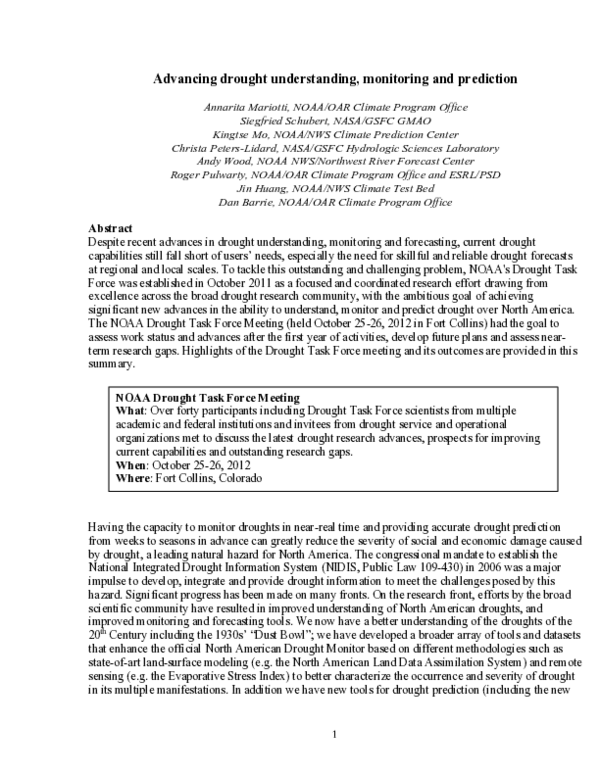 (PDF) Advancing Drought Understanding, Monitoring, and Prediction