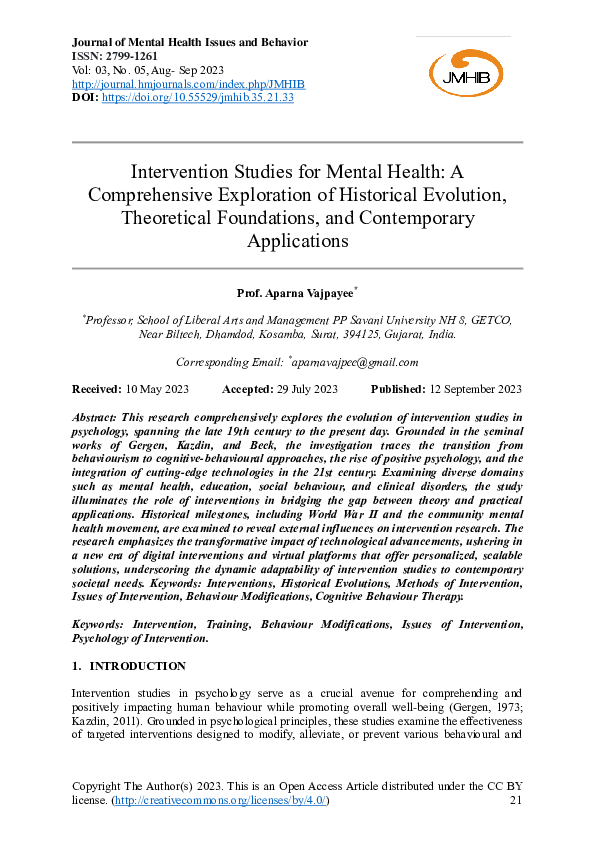 (PDF) Intervention Studies for Mental Health: A Comprehensive ...