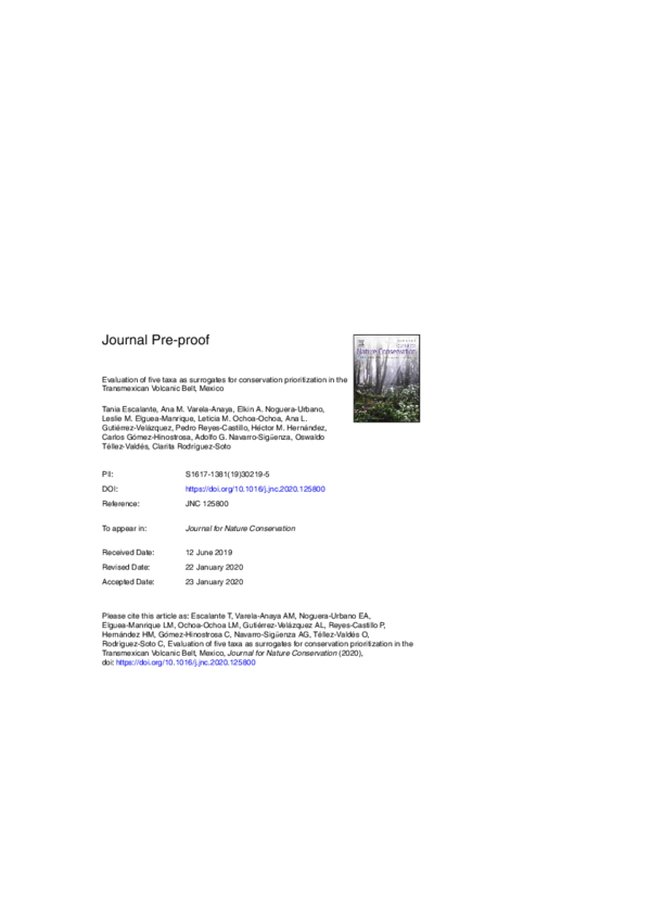 (PDF) Evaluation of five taxa as surrogates for conservation ...