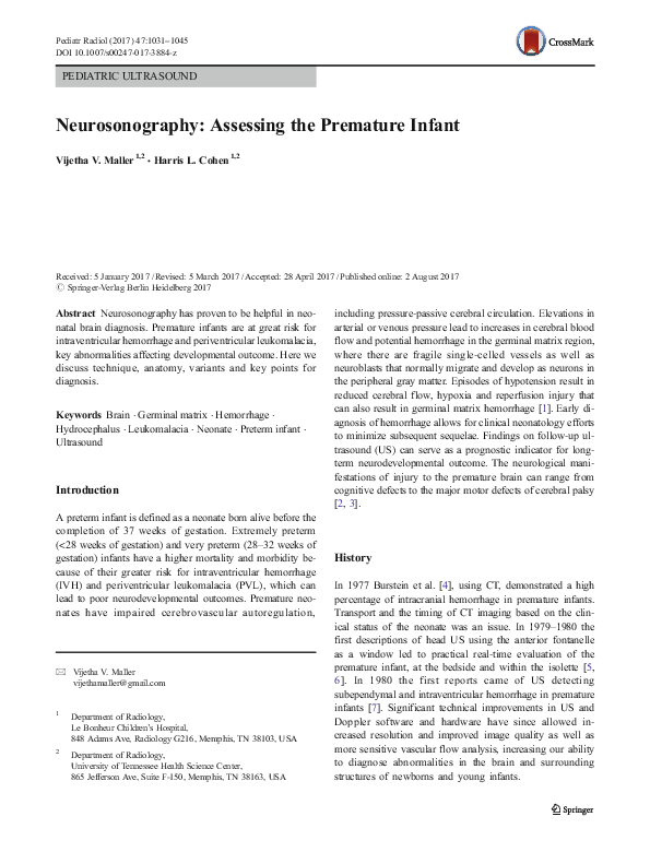 (PDF) Neurosonography: Assessing the Premature Infant