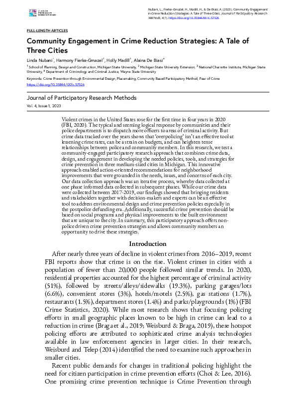 (PDF) Community Engagement in Crime Reduction Strategies: A Tale of ...