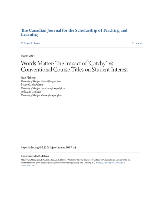 (PDF) Words Matter: The Impact of “Catchy” vs Conventional Course ...