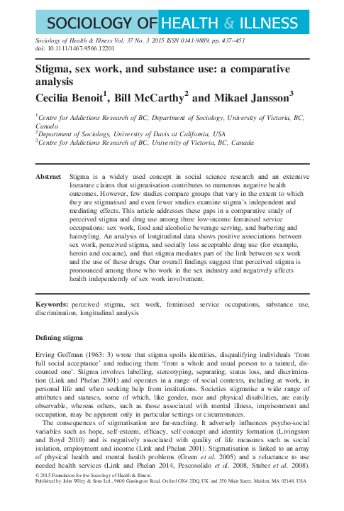 Pdf Stigma Sex Work And Substance Use A Comparative Analysis