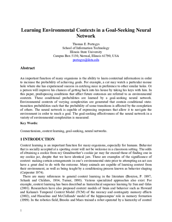 (PDF) Learning Environmental Contexts in a Goal-Seeking Neural Network