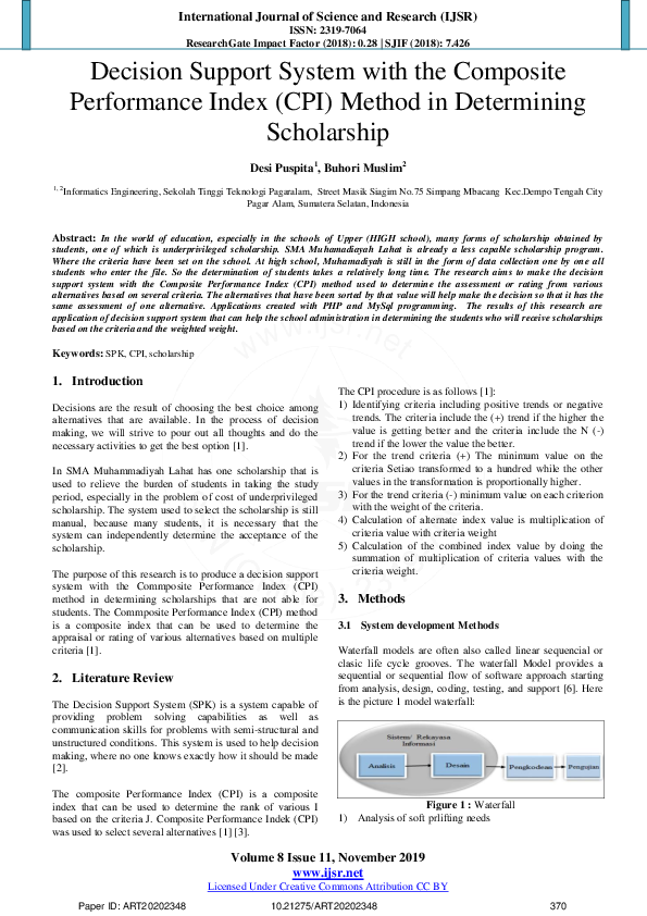 (PDF) Decision Support System with the Composite Performance Index (CPI) Method in Determining ...