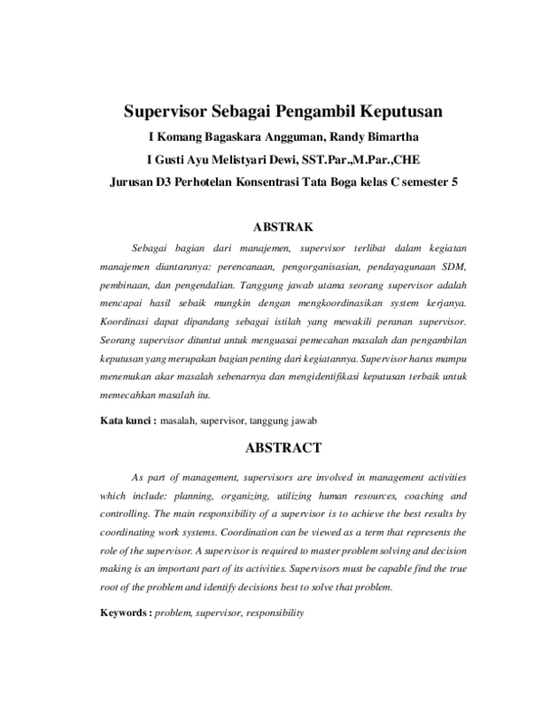 (PDF) Supervisor Sebagai Pengambil Keputusan