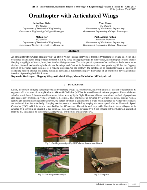 (PDF) Ornithopter with Articulated Wings