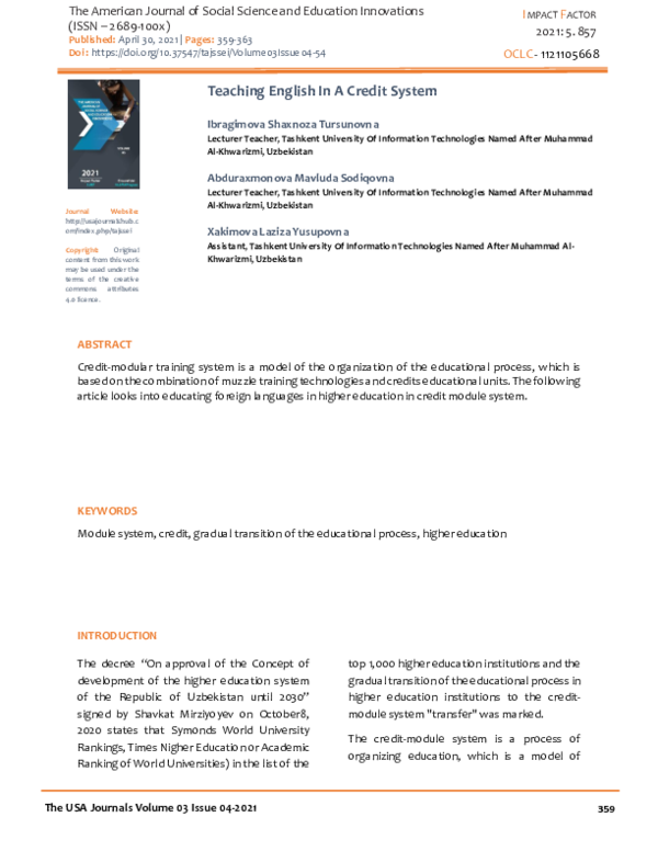 (PDF) Teaching English In A Credit System