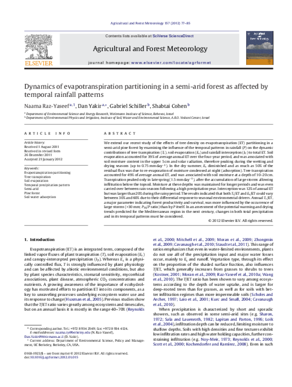 (PDF) Dynamics of evapotranspiration partitioning in a semi-arid forest as affected by temporal ...