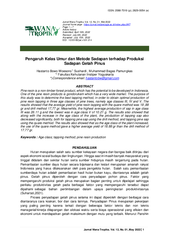 (PDF) Pengaruh Kelas Umur dan Metode Sadapan Terhadap Produksi Sadapan ...