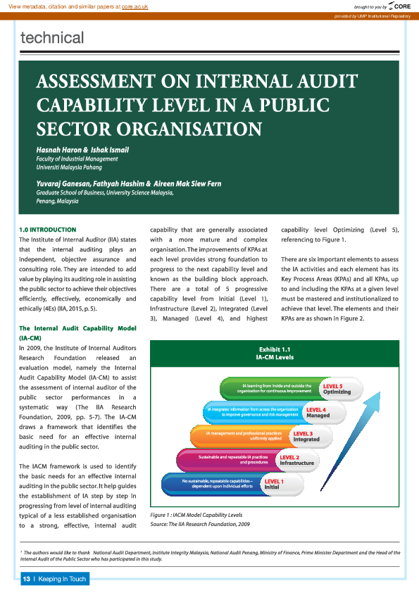 (PDF) Assessment on Internal Audit Capability Level in a Public Sector Organisation