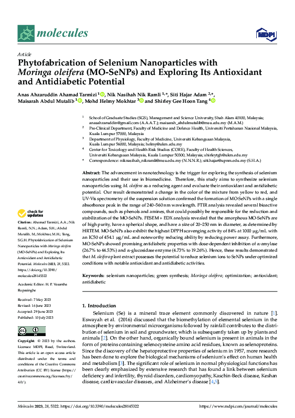 (PDF) Phytofabrication of Selenium Nanoparticles with Moringa oleifera (MO-SeNPs) and Exploring ...