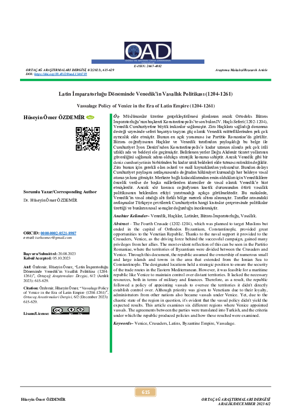 (PDF) Latin İmparatorluğu Döneminde Venedik'in Vasallık Politikası ...
