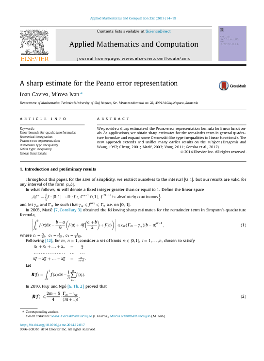(PDF) A sharp estimate for the Peano error representation