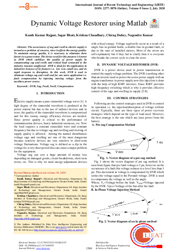 (PDF) Dynamic Voltage Restorer using Matlab