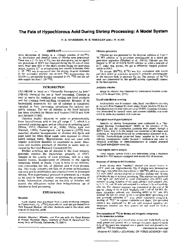 (PDF) The Fate of Hypochlorous Acid During Shrimp Processing: A Model ...