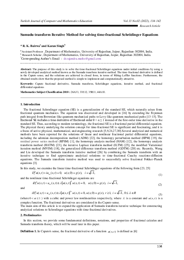 Pdf Sumudu Transform Iterative Method For Solving Time Fractional Schrödinger Equations