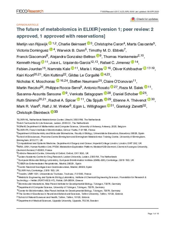 (PDF) The future of metabolomics in ELIXIR