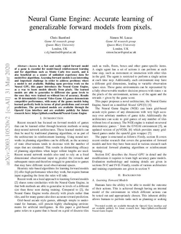 (PDF) Neural Game Engine: Accurate learning of generalizable forward ...
