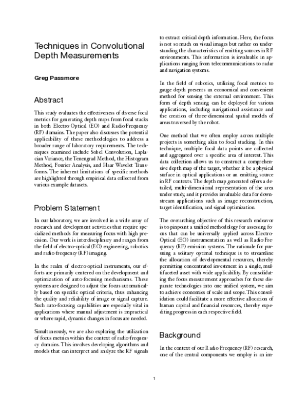 (PDF) Techniques in Convolutional Depth Measurements