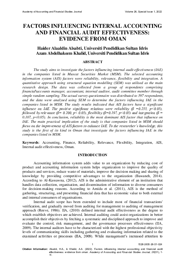 (PDF) Factors Influencing Internal Accounting and Financial Audit ...