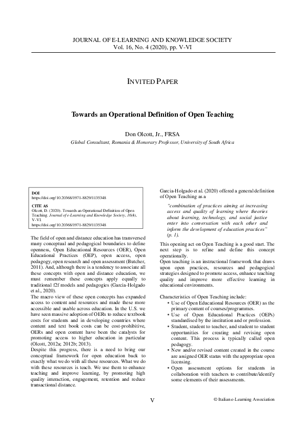 (PDF) Towards an Operational Definition of Open Teaching