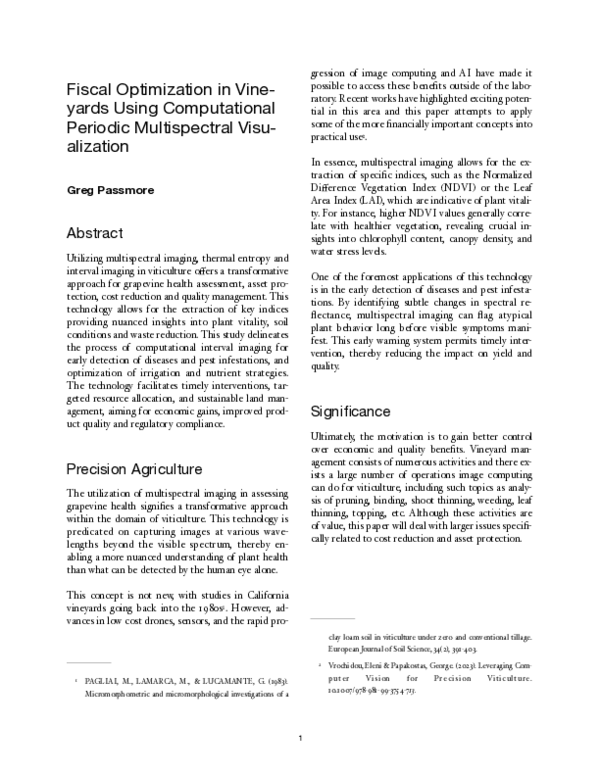 (PDF) Fiscal Optimization in Vineyards Using Computational Periodic Multispectral Visualization