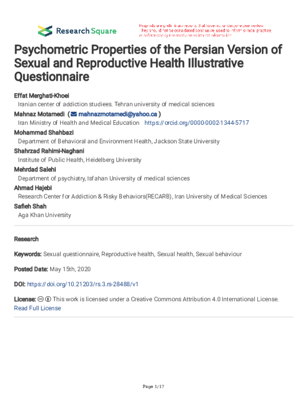 (PDF) Psychometric Properties of the Persian Version of Sexual and ...