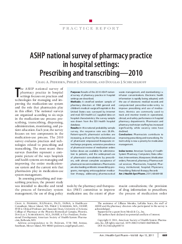 (PDF) ASHP national survey of pharmacy practice in hospital settings ...