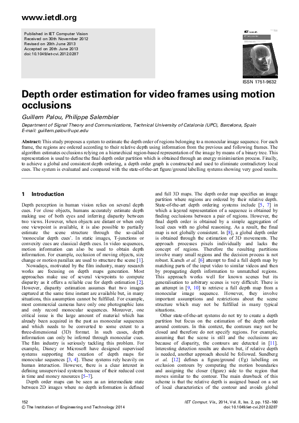 (PDF) Depth order estimation for video frames using motion occlusions