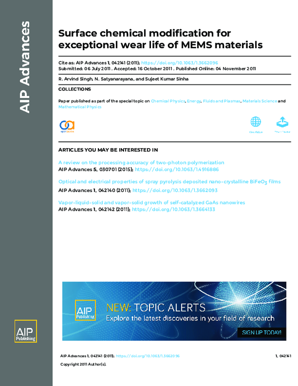 (PDF) Surface chemical modification for exceptional wear life of MEMS ...