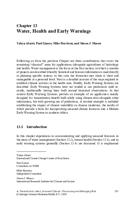 (PDF) Water, Health and Early Warnings