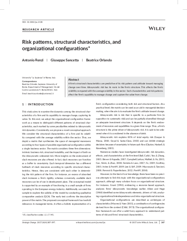 (PDF) Risk patterns, structural characteristics, and organizational ...