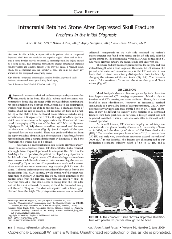 (PDF) Intracranial Retained Stone After Depressed Skull Fracture